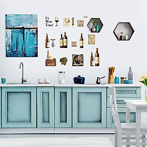 8 Sheets Wine Bottle Kitchen Wall Decals Grape Fruit Wall Stickers Wine Kitchen Decor Wine Tasting Stickers Peel and Murals for Kitchen Dining Living Room Bar Restaurant