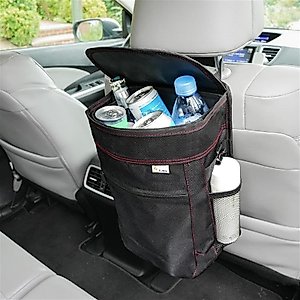 EcoNour Car Trash Can with Lid & Storage Pockets | Waterproof Garbage Can | Hanging Trash Bin with Removable Inner Bag | Trash Can for SUVs, Trucks & More | Black