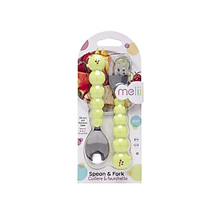 melii Caterpillar Spoon and Fork Utensil Set for Toddlers - BPA-Free Silicone and Stainless Steel Kids Utensils - Ergonomic, Easy-Grip Design for Fun & Safe Eating for Children