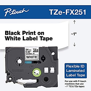 Brother Genuine P-touch TZE-FX251 Tape, 1" (0.94") Wide Flexible-ID Laminated Tape, Black on White, Best Suited for Wire Wrapping and Flagging, Water-Resistant, 0.94" x 26.2' (24mm x 8M), TZEFX251