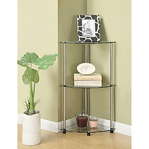 Convenience Concepts Designs2Go Classic Glass 3 Tier Corner Shelf, Glass