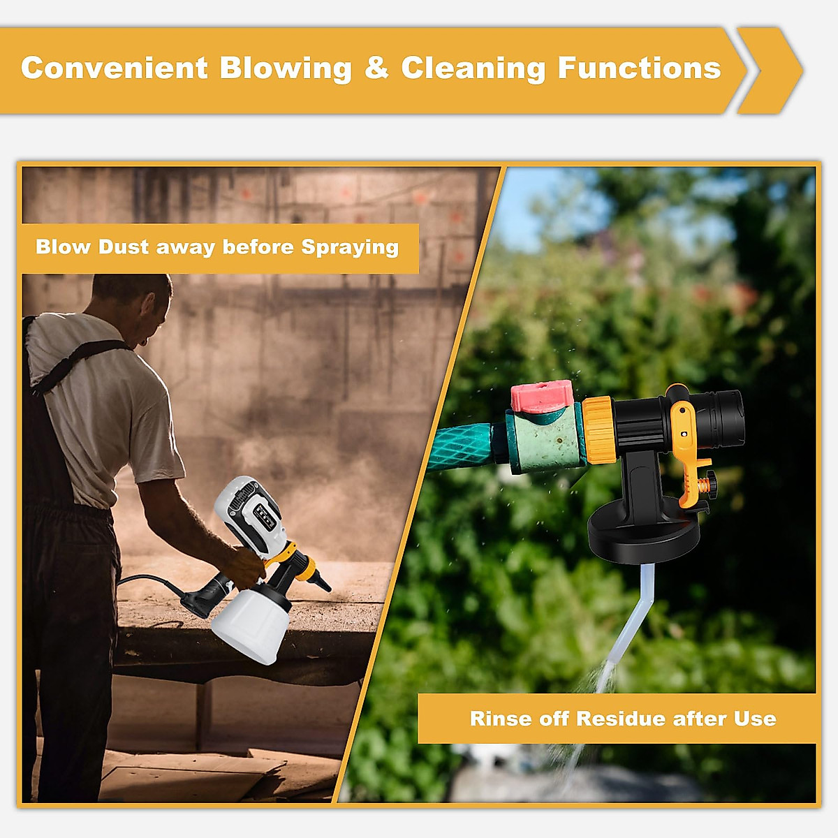 PULENDY Paint Sprayer, 700W HVLP Spray Gun with Cleaning & Blowing Joints, 4 Nozzle Sizes & 3 Spray Patterns, Easy to Clean, for Furniture, Cabinets, Decks, Walls, Doors, DIY Projects, etc. PL42