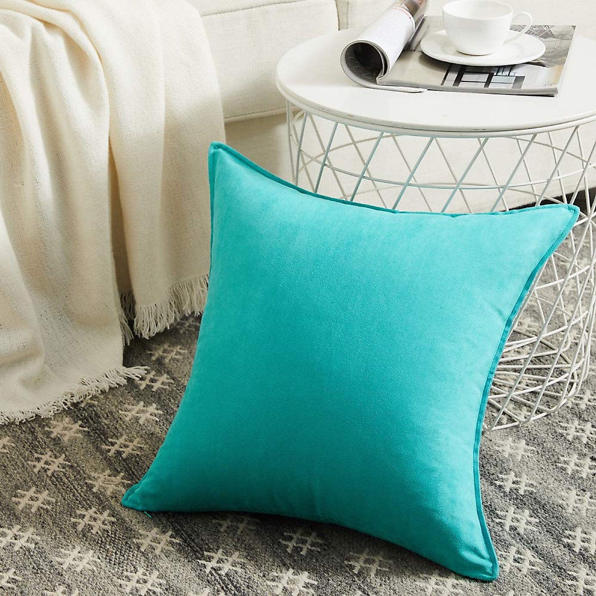 Fancy Homi 2 Packs Premium Faux Suede Decorative Throw Pillow Covers, Super Soft Square Pillow Case,Solid Cushion Cover for Couch/Sofa/Bedroom (16"x 16",Set of 2, Turquoise)