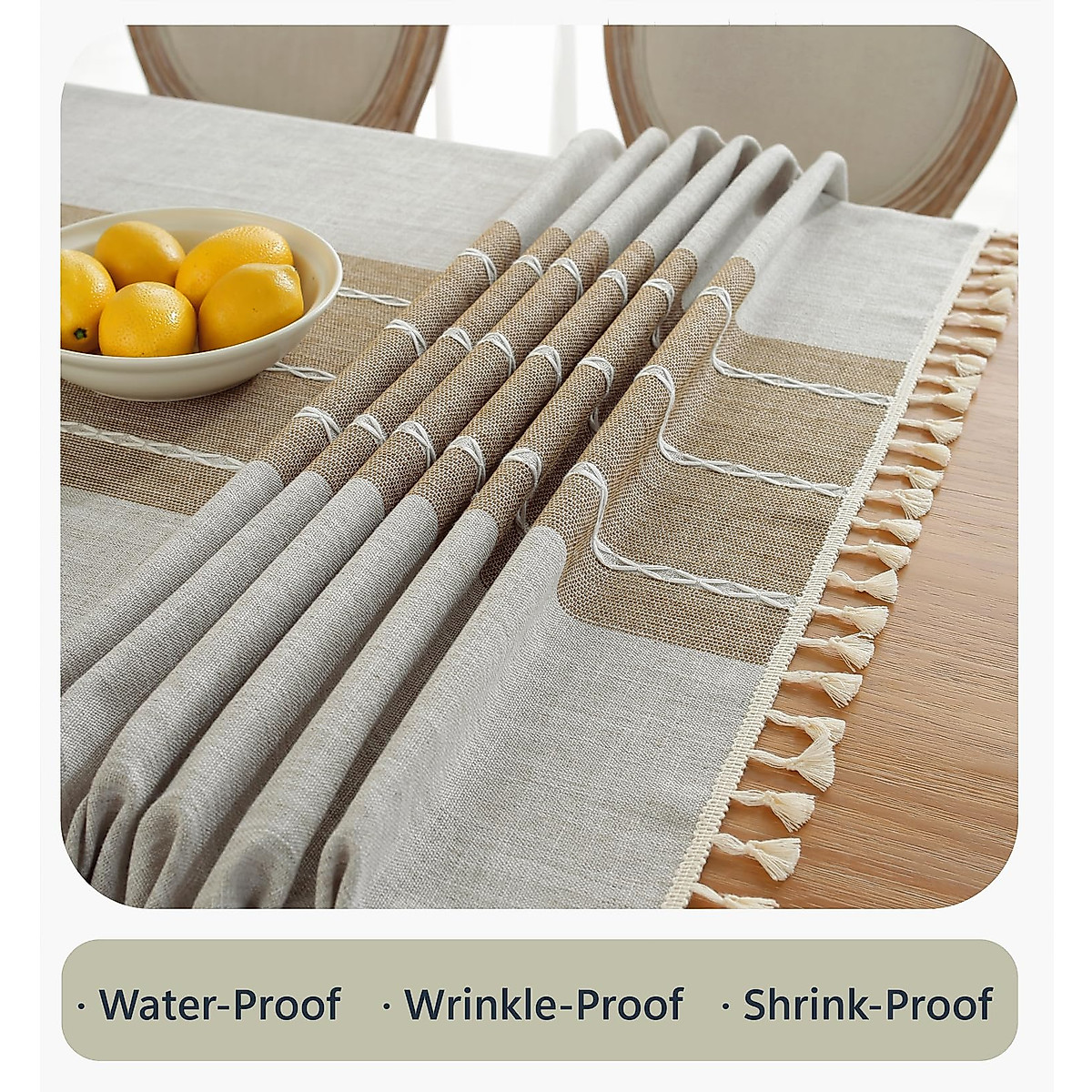 Alsoo Table Cloth Rectangle Table Rustic Waterproof Tablecloth Cotton Linen Wrinkle Free Table Cloths for Parties, Kitchen Dining, Holiday, Christmas, Coffee Lines, 4-6 Seats/55x75 Inches
