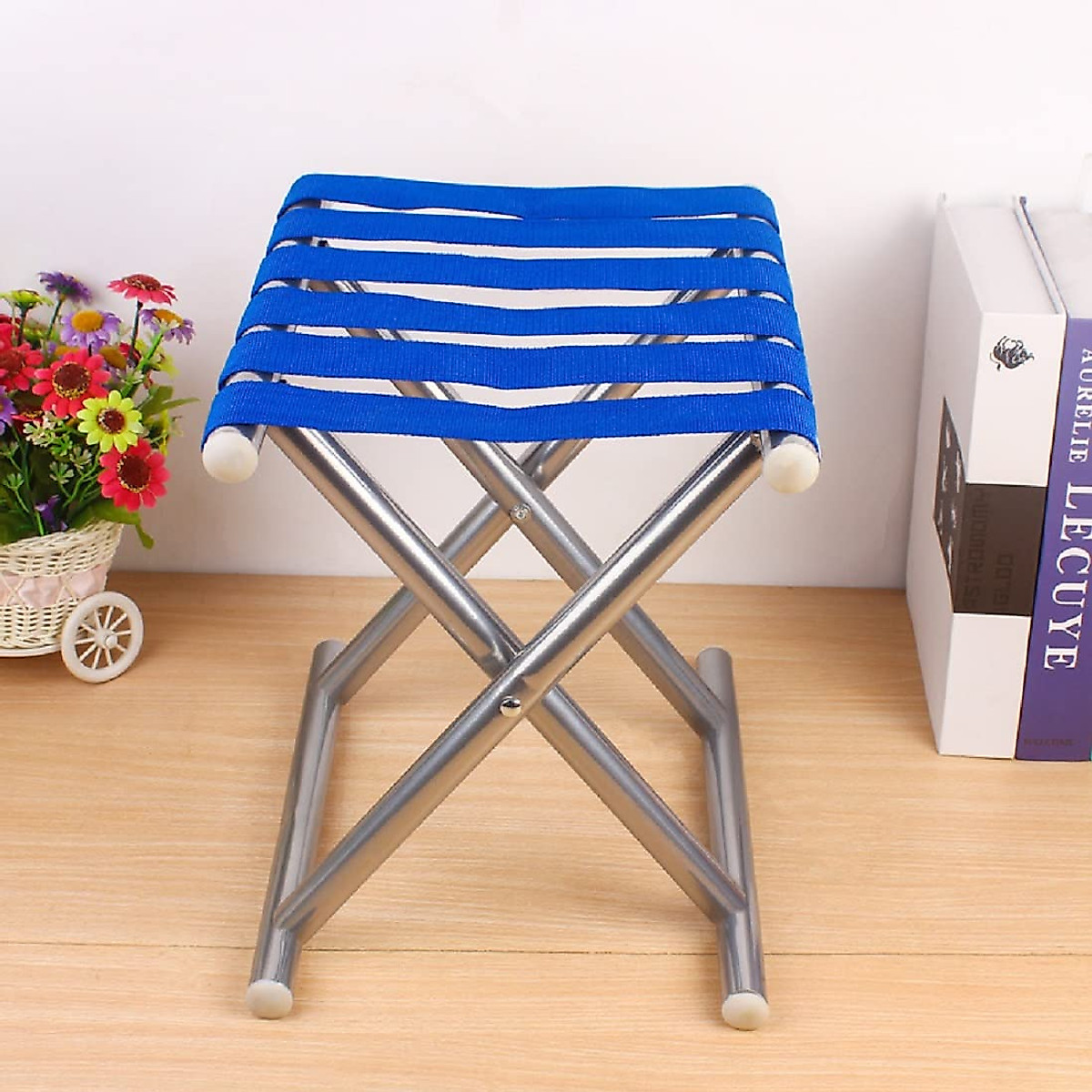 shyliey Folding Luggage Rack for Guest Room, Heavy Duty Steel Suitcase Holder, Easily Assemble Metal Stand, Narrow Foldable Space Saving Hotel Storage Rack (Blue)