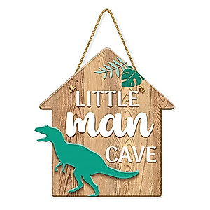 Dinosaur Decor for Boys Room, Hanging Sign Boys Room Decorations for Bedroom PVC Plastic Decorative Signs LITTLE MAN CAVE Sign Kids Room Playroom Nursery Decor Gift for Boys 11.8″x11″