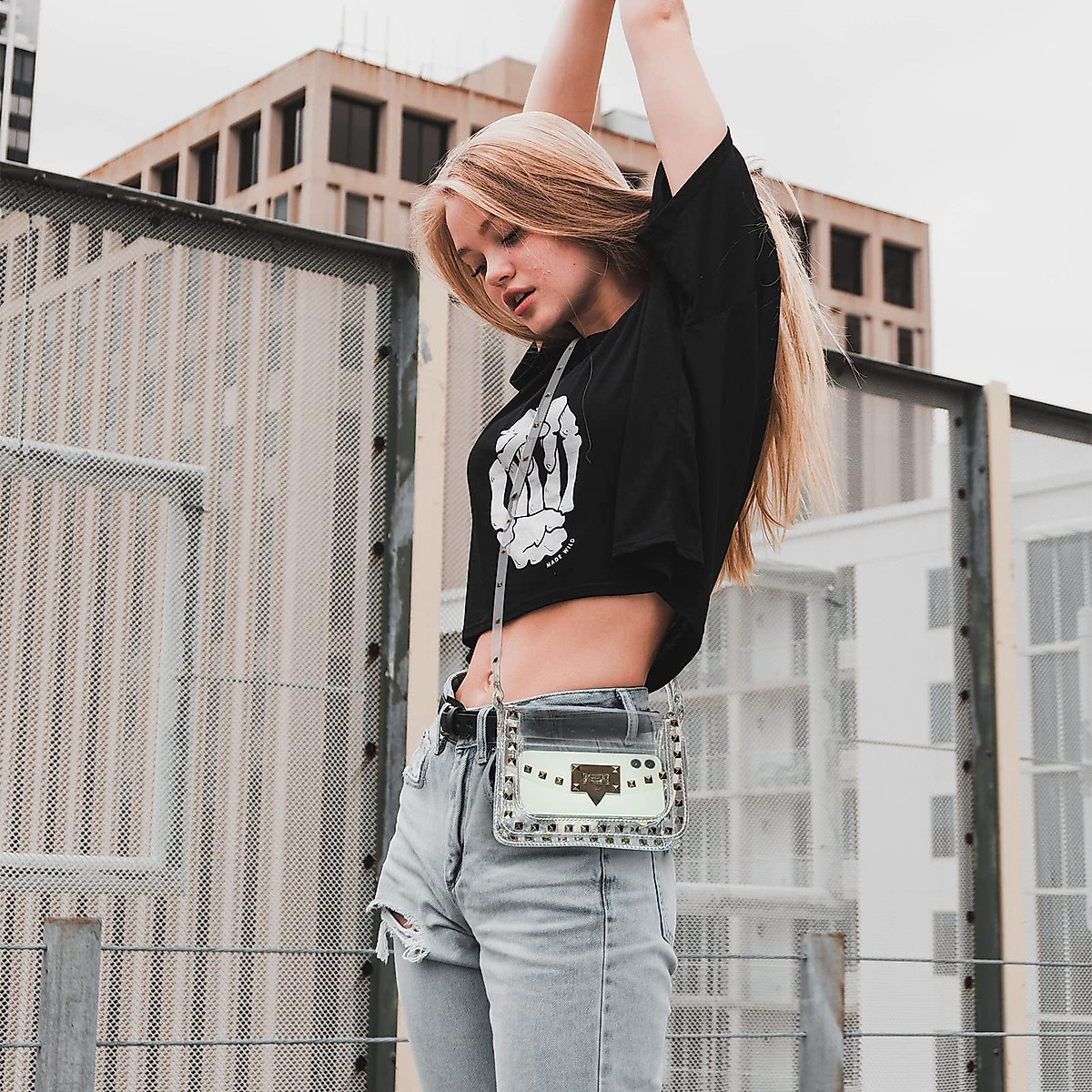 NEW RUICHENG Clear Purse for Women, Clear Crossbody Bag, handbag, shoulder bag with silver chain strap PGA stadium certification bag(silver)