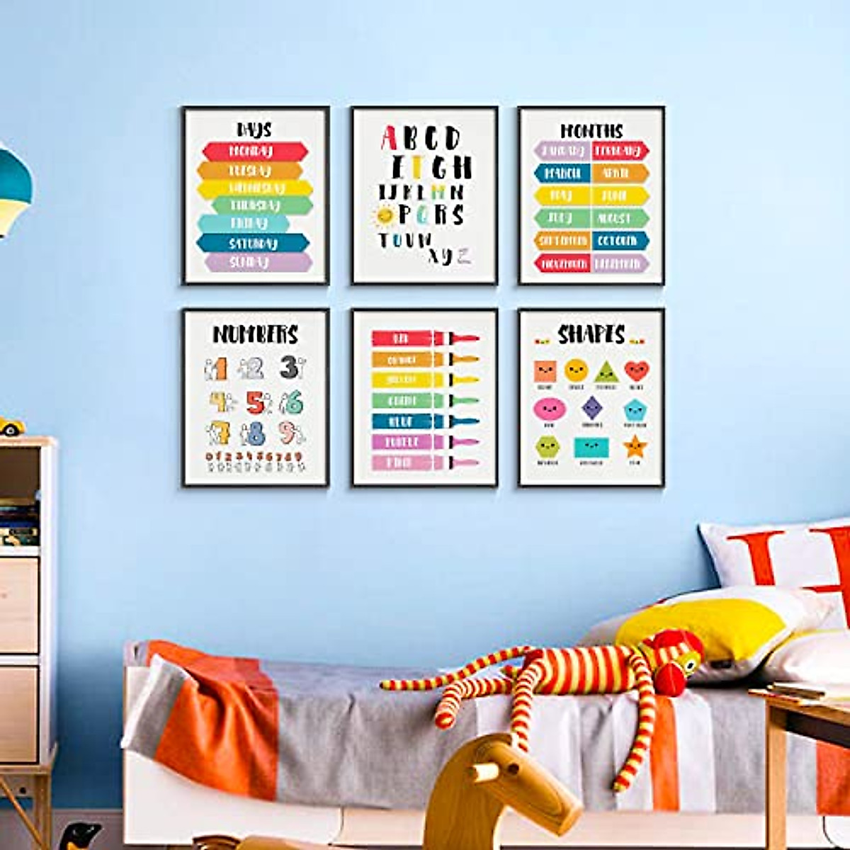 ARPEOTCY Rainbow Kids Playroom Wall Decor, Colorful Wall Art Posters, Educational Wall Art Prints for Nursery Wall Decor, Set of 6, 8x10in, Unframed
