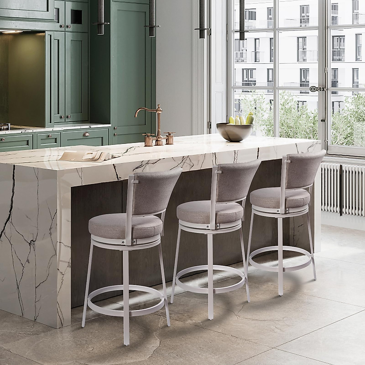 FLYZC Bar Stools, Swivel Bar Stools with Back, 25" Counter Height Bar Stools Set of 2, Round Swivel Counter Stools Bar Chair with Backrest, Stools for Kitchen Counter Island Bar