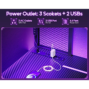 MOTPK L Shaped Gaming Desk, Reversible Computer Desk with Power Outlet, Gaming Table with LED Lights, L Shaped Desk with Glass Display Storage Shelves, Glass Desk Office Desk