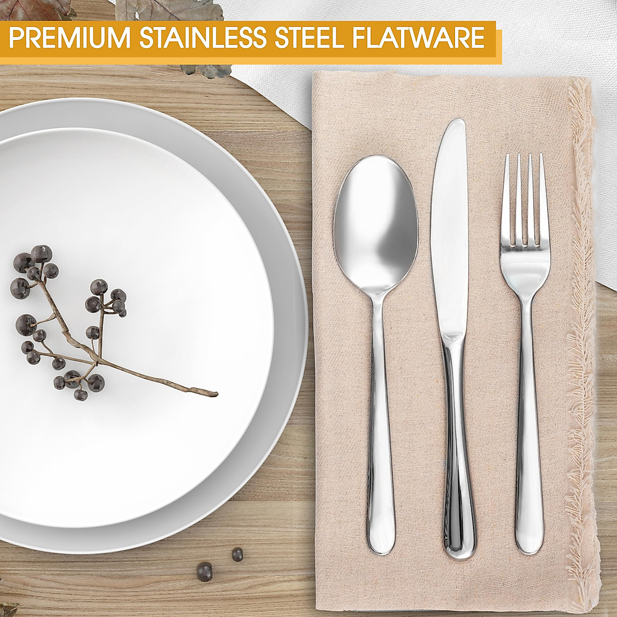 Senadore Stainless Steel Dinner Knife - Knife Set of 16 - Mirror Finish and Dishwasher Safe - 8.7" Dinner Knives for Casual and Formal Occasions (Casual Luxury)