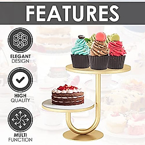Gemmell Design Gold Cake Stand, Decorative Cake Holder, 2 Tier Gold Cake Stand, Cupcake Holder, Cake Stand Tiered Tray, Dessert Display Plate for Baby Shower, Birthday, Wedding (VM-01)