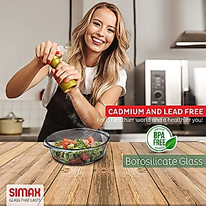 Simax Clear Glass Casserole Dish, Glass Round Casserole Dish with Lid and Handles, Covered Bowl for Cooking, Baking, Serving, Microwave, Dishwasher, and Oven Safe Cookware, 1 Quart