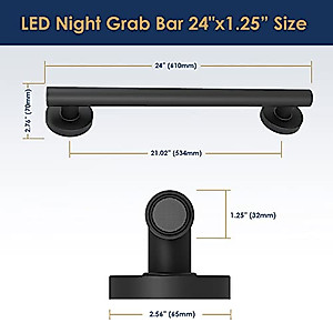 evekare 24 Inch Innovative Grab Bars for Bathtubs and Showers | with Integrated LED Night Light | Grab Bars for Elderly and Disabled | 1.25 Inch Diameter Stainless Steel in Matte Black