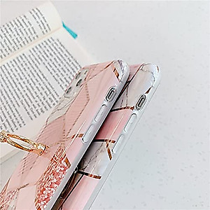 Qokey Compatible for Samsung Galaxy A32 5G Case(Not fit A32 4G),Bling Cute Flower Marble 360°Ring Holder Kickstand Soft TPU Shockproof Girls Women Cover Designed for Galaxy A32 5G 6.5" Rhombic Marble
