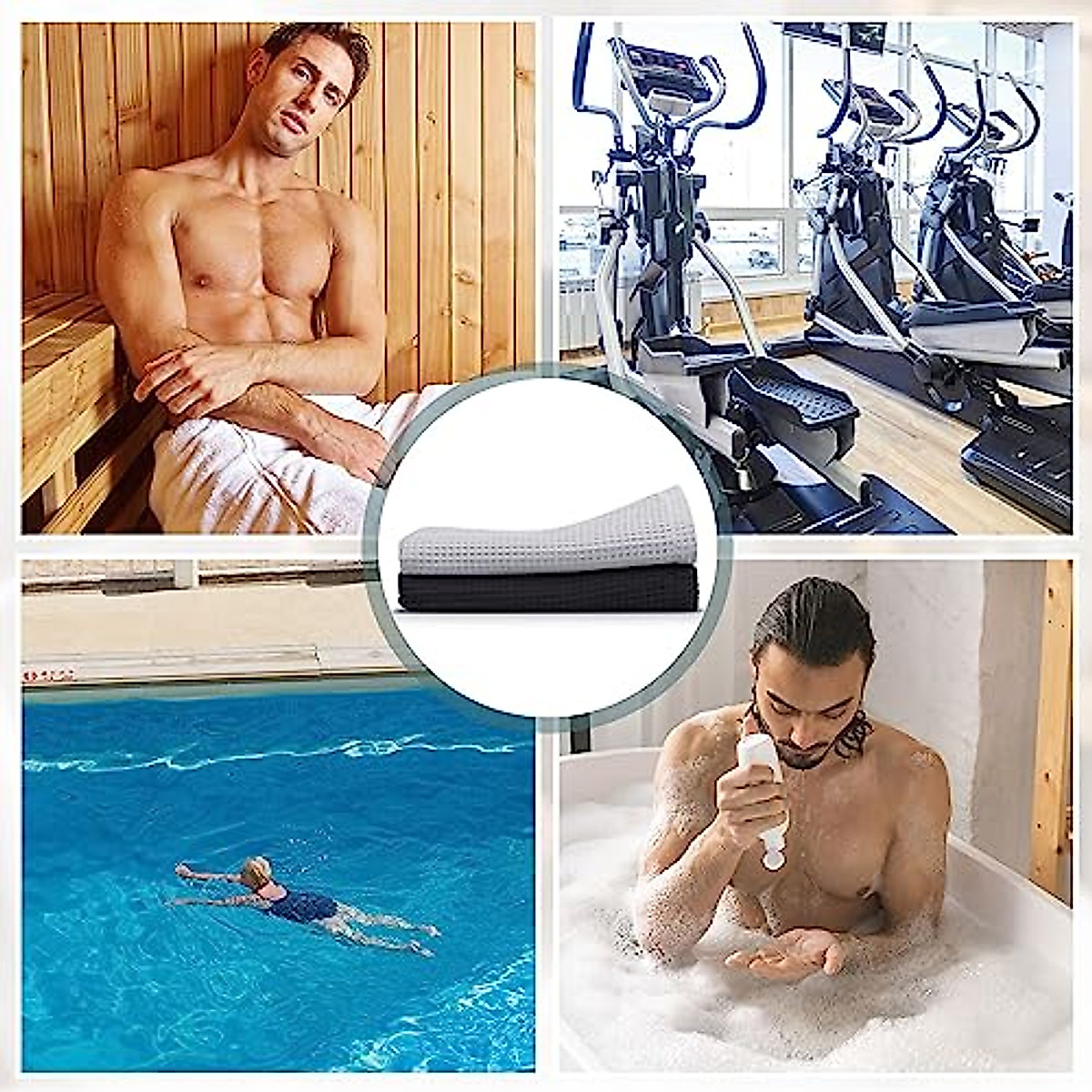 Newwiee 2 Pieces Microfiber Waffle Men's Bath Wrap Quick Absorbent Men Towel Wrap Adjustable Body Shower Wrap for Men Sauna Spa, 59 x 24 Inches/ 150 x 61 cm (Black, Gray)