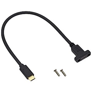 AAOTOKK USB Type C 3.1Panel Mount Adapter Cable USB-C 3.1 Gen2 10Gbps Male to USB C Female Panel Mount Screw Cable,Supports Charging,Data,Audio,Video Cable for Laptop,Tablet,Mobile Phone(0.3M/1ft)