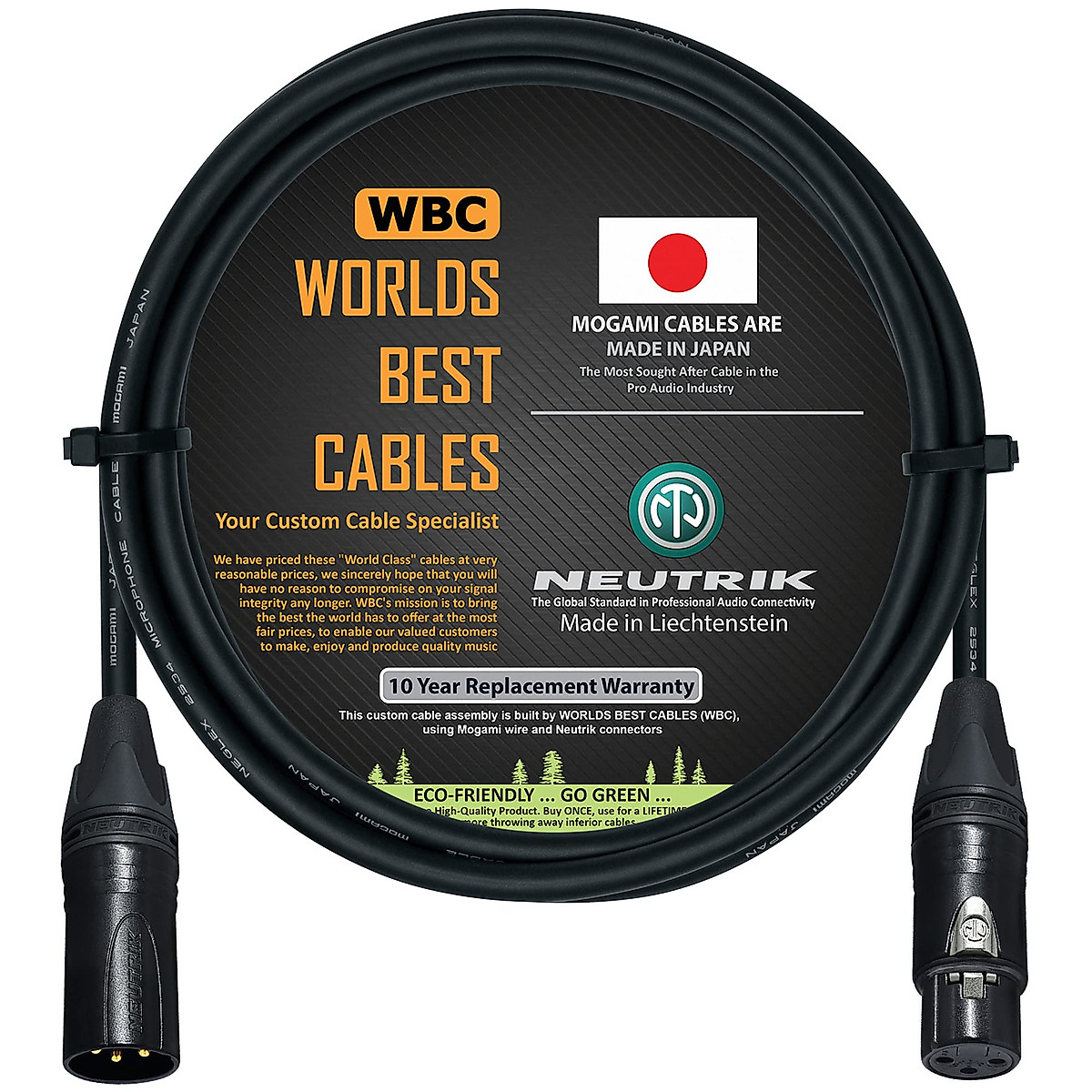 WORLDS BEST CABLES 6 Foot – Quad Balanced Microphone Cable CUSTOM MADE using Mogami 2534 wire and Neutrik NC3MXX-B Male & NC3FXX-B Female XLR Plugs.