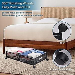 Under Bed Storage,Under Bed Storage Containers With Wheels and Handles,Tool-Free Foldable Heavy Duty Metal Underbed Storage Drawer For Blanket Shoes Clothes Toys -2 Pack