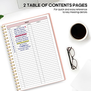 Meeting Notebook For Work Organization - Work Planner Notebook With Action Items, Agenda Planner For Note Taking, 160Pages (6.9" X 9.9") Project Planner For Men & Women - Pink