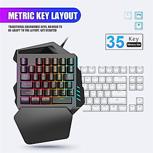 One Hand Gaming Keyboard,Wired Gaming Keyboard Backlight 35 Keys Mini LED Backlight Suitable for Games and Programming