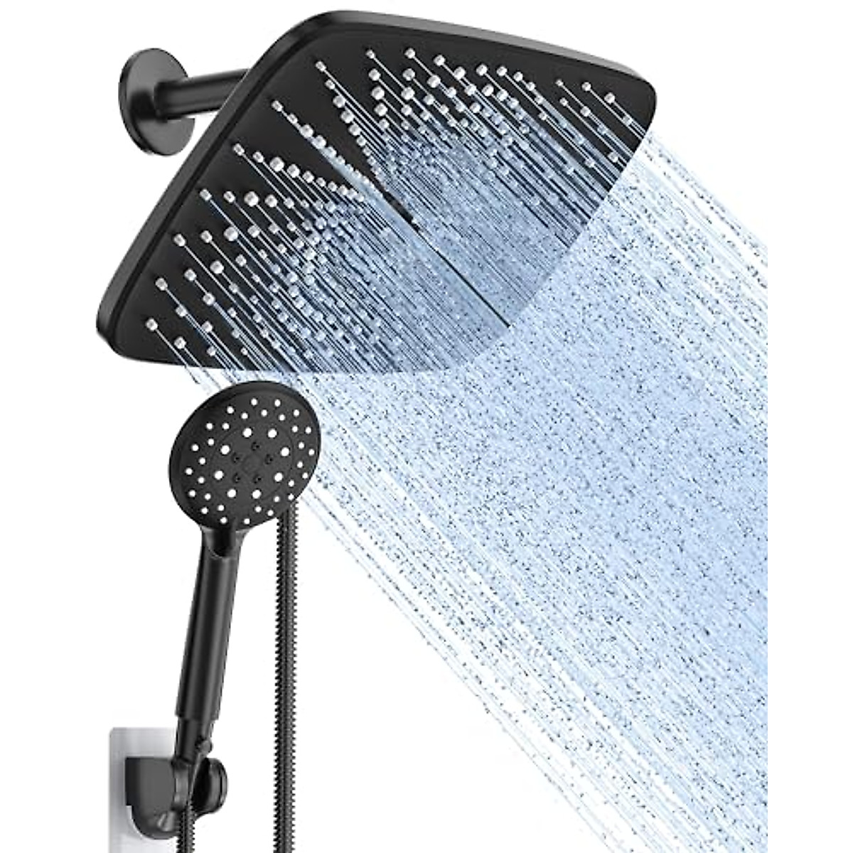 Veken 12 Inch High Pressure Rain Shower Head -Shower Heads with 5 Modes Handheld Spray Combo- Wide RainFall shower with 70" Hose - Adjustable Dual Showerhead with Anti-Clog Nozzles- Matte Black