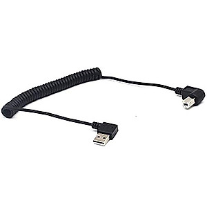 Meiyangjx 4.9 Feet Right Angle Coiled USB Printer Cable, USB 2.0 Type A Male to Type B Male Spring Printer Scanner Cable(Right Angle)
