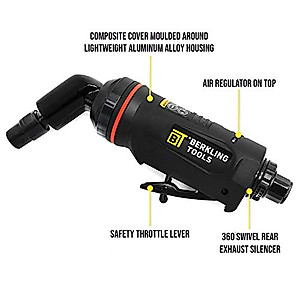 Berkling Tools 1/4" Air Die Grinder Professional Grade Heavy Duty with Variable Speed Control (Angle, 115 Degree)