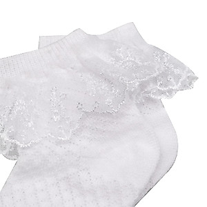 Looching 4/5 Pair Baby Girls Eyelet Ruffle Cotton Lace Socks White Princess Dress Socks For Toddler Kids Child 1-10 Years (as1, age, 8_years, 10_years, White)