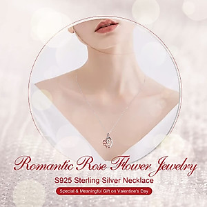 Sterling Sliver Heart Initial Necklaces for Women Girls Jewelry, Dainty Rose Flower Heart Letter S Necklace Unique Initial Necklaces for Women Girls Mothers Day Valentines Birthday Christmas Gifts