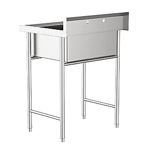 VINGLI Upgraded Free Standing 304 Stainless Steel Utility Sinks for Laundry Room with Backsplash, Industrial Garage Sink Commercial Sink for Restaurant, Workshop – 28" W x 24" D x 40.2" H