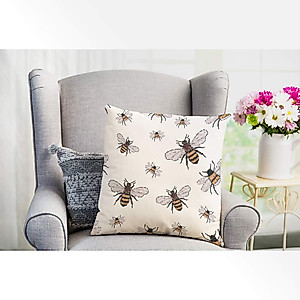 EKOBLA Honey Bee Throw Pillow Cover Bumblebee Spring Garden Buzz Cartoon Animal Wing Sketch Cozy Square Cushion Case for Men Women Boys Girls Room Home Decor Cotton Linen 18x18 Inch