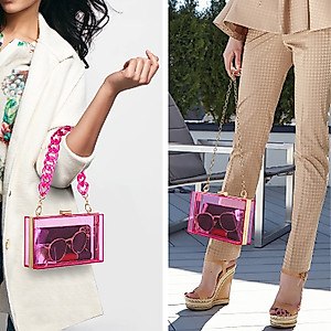 WJCD Women Clear Purse Acrylic Box Clutch Handbag, Small Transparent Crossbody Evening Bag Stadium Approved Gold Chain Strap (Purple 2 chains)