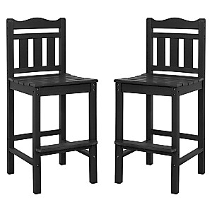 Sundale Outdoor Tall Adirondack Bar Chair Set of 2, HDPE Patio Bar Stools with Backrest, 27.5 Inch Seat Height Tall Bistro Dining Counter Stool, All-Weather Pub Height Chair, Black
