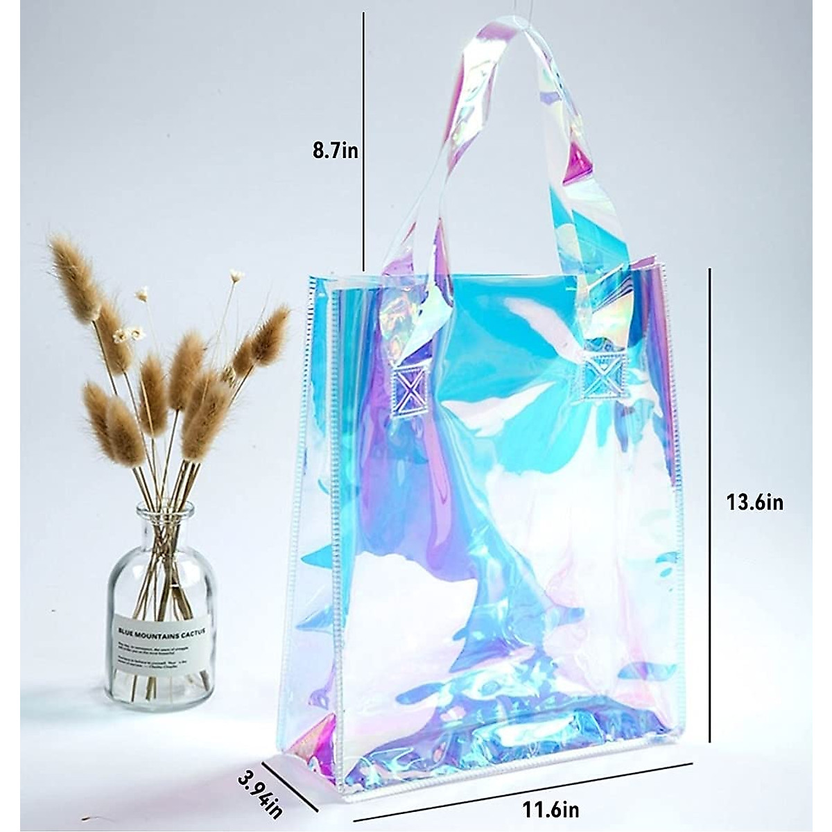 umbresen Clear Tote Bag, 2-Pack Holographic Rainbow Iridescent Handbag for Sports Fan Games, Work, Security Travel, Stadium Venues or Concert