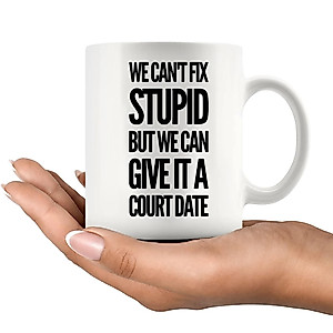 We Can't Fix Stupid But We Can Give It A Court Date Lawyer Law Student Teacher Attorney Ceramic Coffee Mug 11oz White Novelty Drinkware