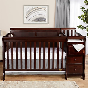 Dream On Me 5-in-1 Brody Full Panel Convertible Crib in Espresso with Changer, Spacious Drawers, Detachable Changing Table, 1''Changing Pad