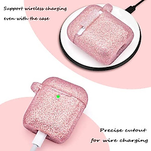 Bling AirPods 2nd Generation Case, VISOOM Cute Airpod Case 1st Generation with Keychain for Apple Airpod Case Cute Glitter Air Pod Case iPod Case Cover Women/Girls Silicone AirPods 2 Case(Rose Gold)