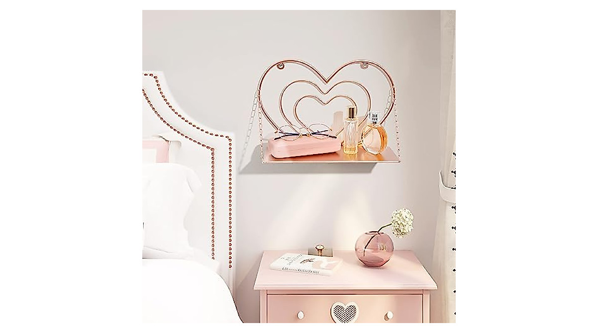Mazjoaru Rose Gold Floating Heart Shelves for Rooms