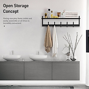 Tatub 29'' Coat Rack Wall Mount with Shelf, Wood Wall Hooks with Storage, Entryway Shelf with 5 Coat Hangers for Bathroom, Living Room, Bedroom, Black