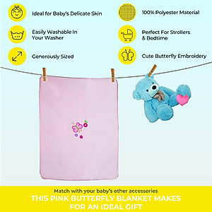 Spasilk Plush Blanket, Thick 2 Ply Blanket With Satin Trim, Baby Blanket, Pink Butterfly