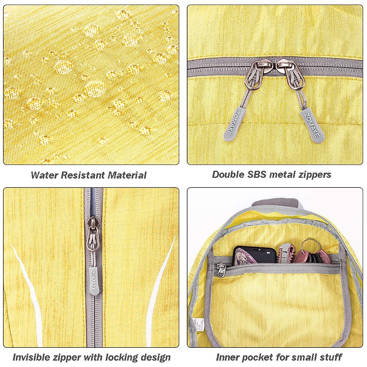 ZOMAKE 25L Ultra Lightweight Packable Backpack, Foldable Hiking Backpacks Water Resistant Small Folding Daypack for Travel(Yellow)