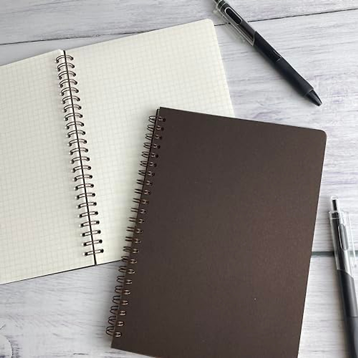 YADUO A5 Grid Spiral Notebook, Graph Paper Journal with 200 pages of Thick Paper, 2 Pack Writing Notepad for Engineering, Graphing in School&Office, 8.3 x 5.7 in, with 2 Gift Pens (Coffee)