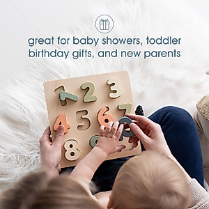 Pearhead Wooden 123 Numbers Puzzle, Colorful Preschool Counting Toy, Interactive Montessori Educational Learning Board, Gender Neutral Modern Baby and Toddler Gift for Boys or Girls