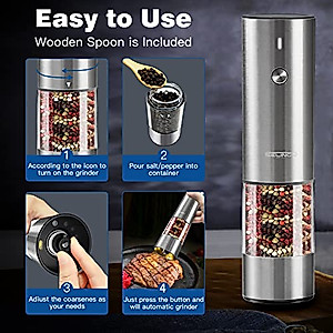 [Upgraded Larger Capacity] Rechargeable Electric Salt and Pepper Grinder Set - with USB Type-C Cable, LED Lights, Automatic Salt and Pepper Grinder Set, 2 Adjustable Coarseness Mills Refillable