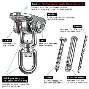 IOH Heavy Duty Swing Hangers Stainless Steel 304, Double Protection Design,【2000 lb Capacity】 360° Rotation, Playground Porch Yoga Seat Trapeze, Hammock Chair, Swing Set Indoor Outdoor