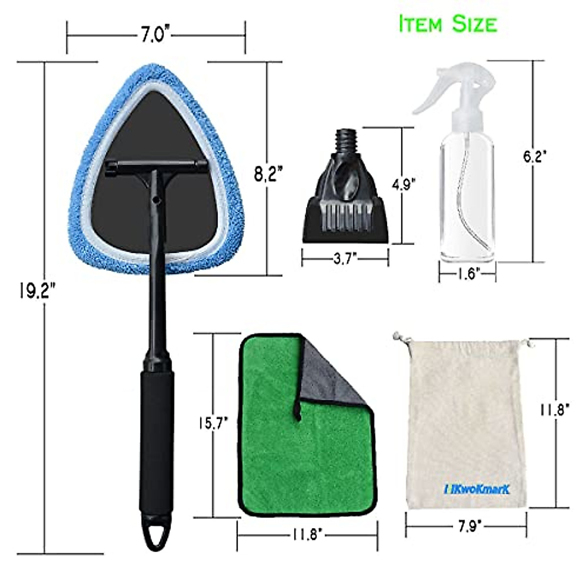 Windshield Cleaner Wand - Car Window Cleaning Tool Auto Glass Wiper Kit Pack with Ice Scraper Replacement Pad Towel Spray Bottle Storage Bag TTL 7 PCS