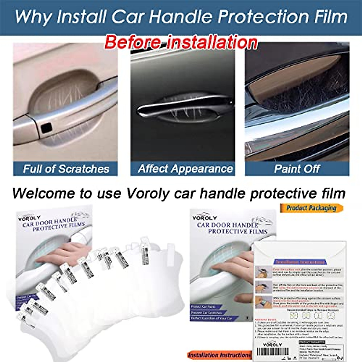 Voroly 10 PCS Car Door Handle Protector Universal Transparent Car Door Handles Cup Protector Car Door Scratch Protector Vinyl Films