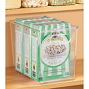 mDesign Plastic Deep Kitchen and Pantry Organizer Storage Bin with Handles for Cabinet, Fridge, Freezer - Food Storage Containers for Snacks, Yogurt Pouches or Fruit, Ligne Collection, 4 Pack, Clear