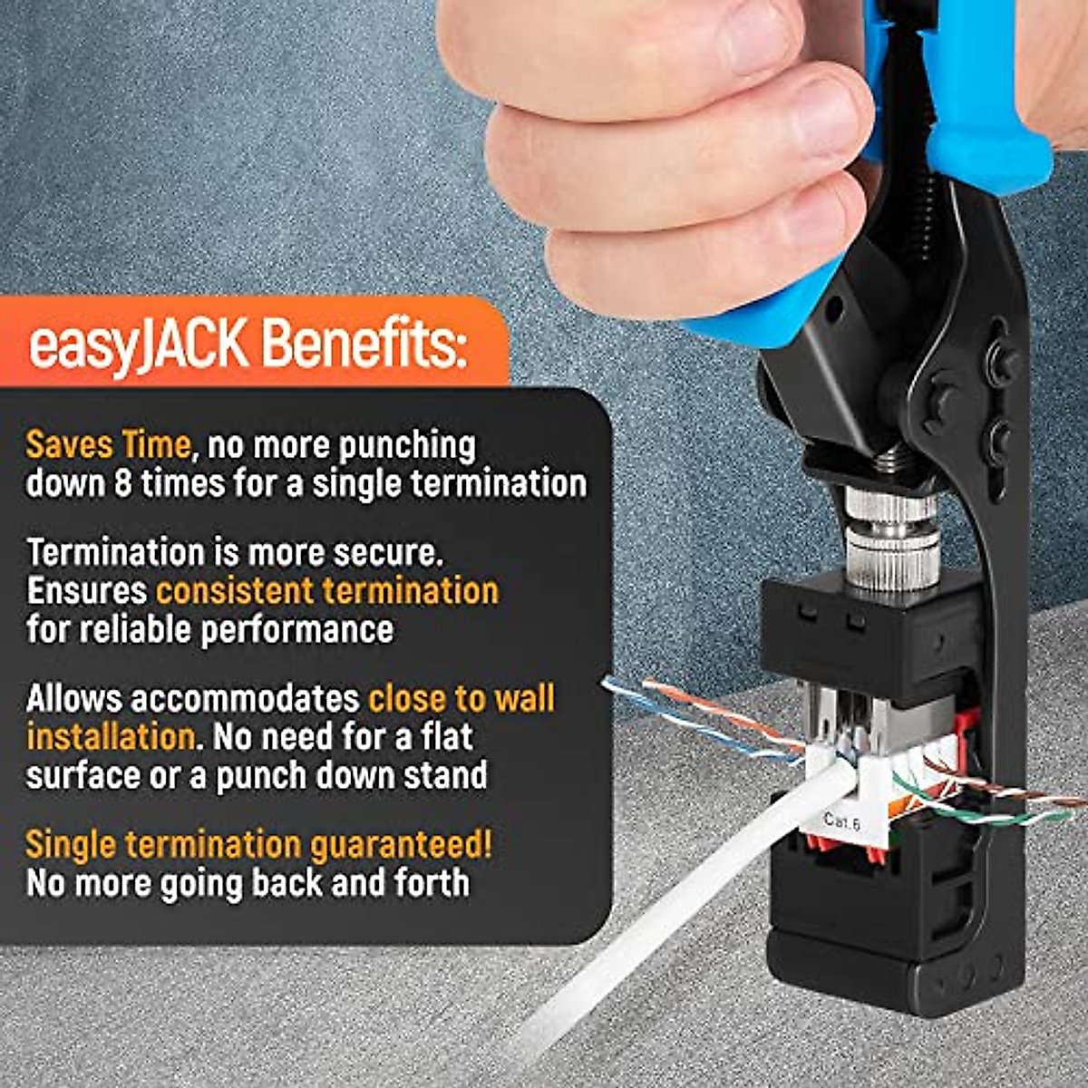Everest Media Solutions easyJACK - 90° Angled Speed Termination Tool - with 10 Blue & 10 White Cat6 Keystone Jacks - Additional Jacks are Available - (B087N7QQD2)